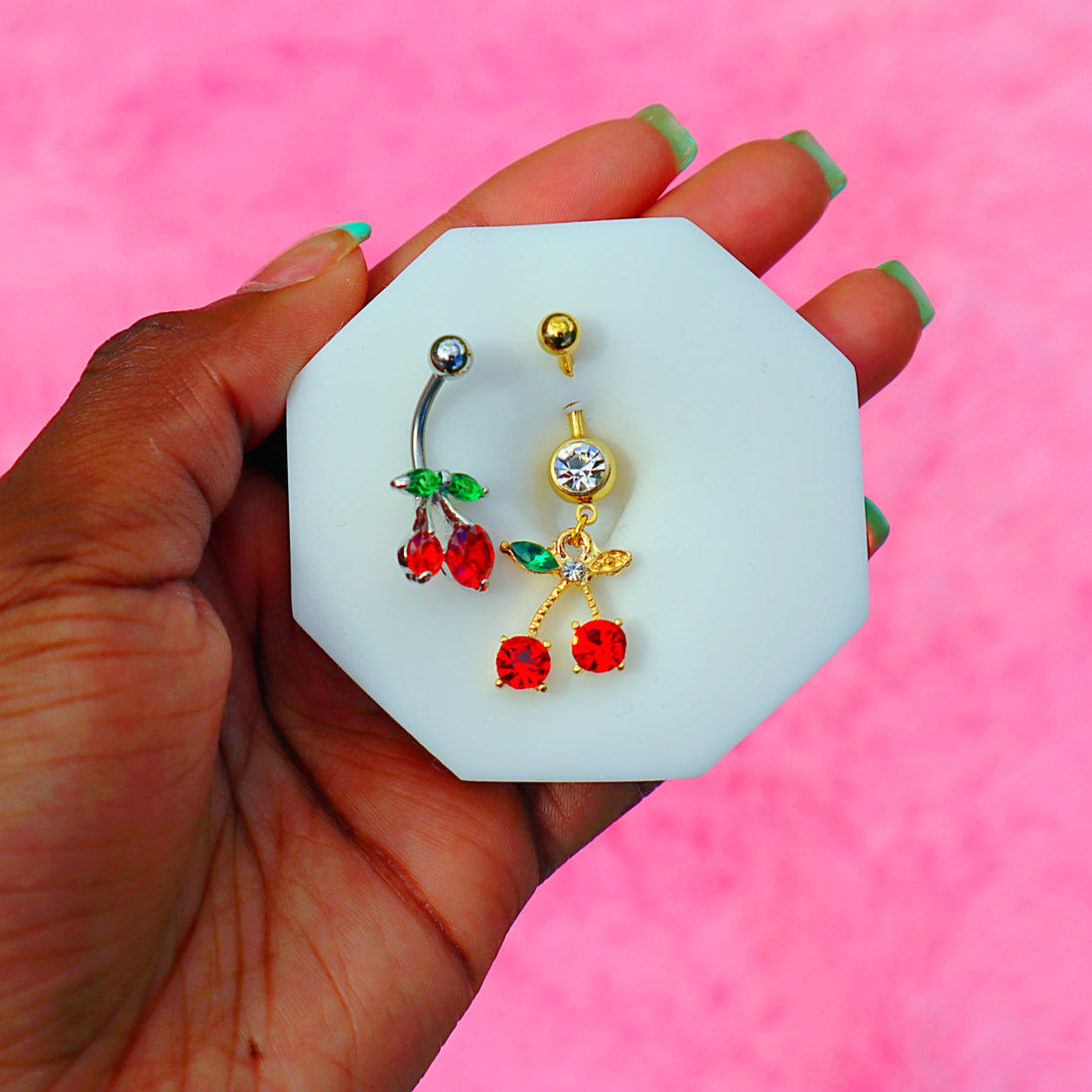 Gold Dangle Cherry Belly Ring